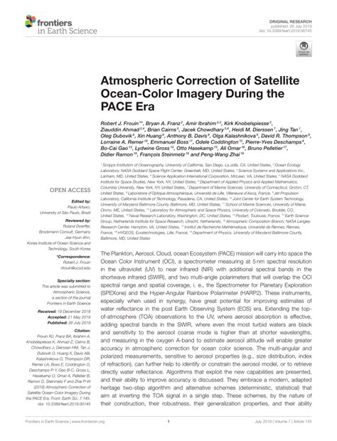 Pdf Atmospheric Correction Of Satellite Ocean Color Imagery During The Pace Era