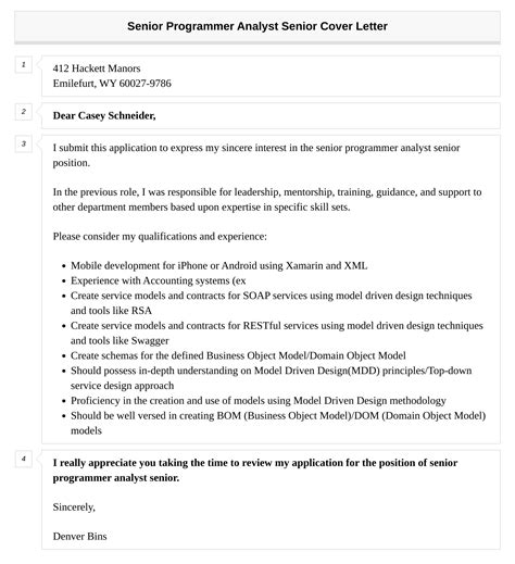 Senior Programmer Analyst Senior Cover Letter Velvet Jobs