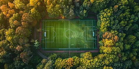 Soccer Field Aerial View Showcasing The Geometry Of Beautiful Game Bird