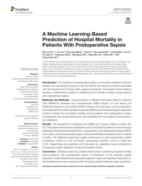 Pdf A Machine Learning Based Prediction Of Hospital Mortality In