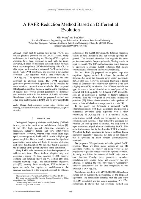 pdf a papr reduction method based on differential evolution