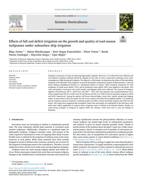Pdf Effects Of Full And Deficit Irrigation On The Growth And Quality Of Cool Season