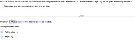Solved Find The P Value For The Indicated Hypothesis Test Chegg