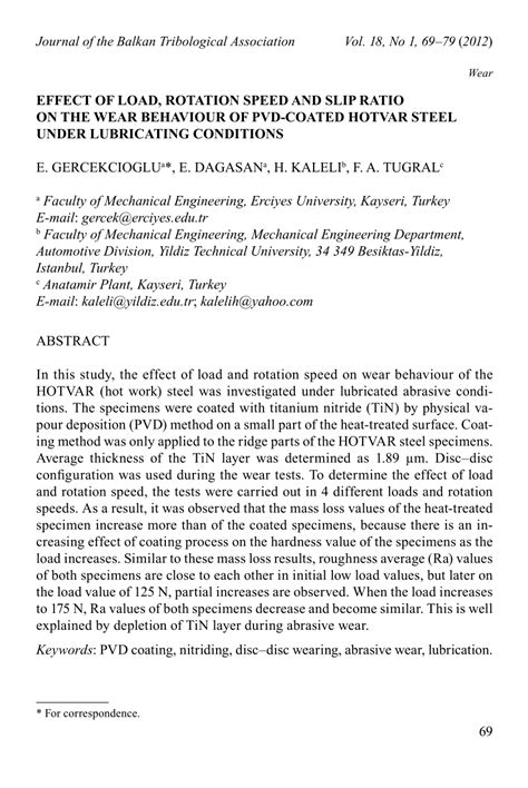 Pdf Effect Of Load Rotation Speedand Slip Ratio On The Wear