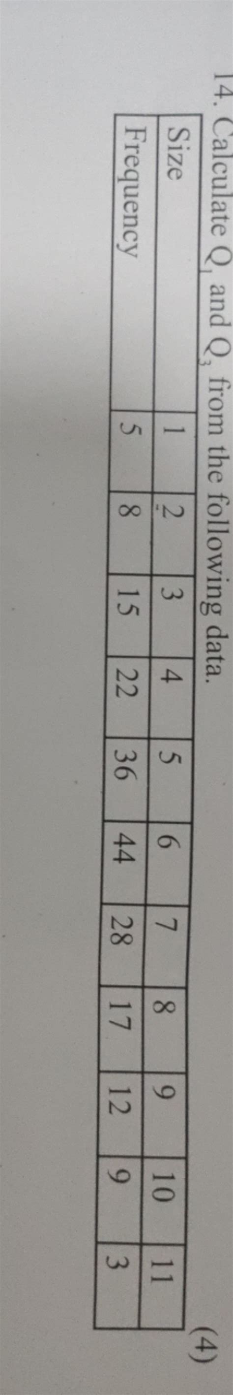 4 calculate q1 and q3 from the following data begin{tabular} { l