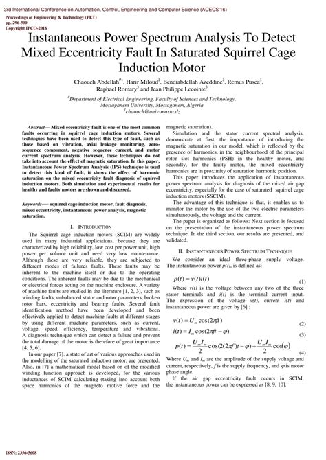 Pdf Instantaneous Power Spectrum Analysis To Detect Mixed Eccentricity Fault In Saturated