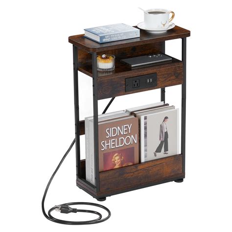 Zexvida Narrow Side Table With Charging Station 3 Tier Slim End Table
