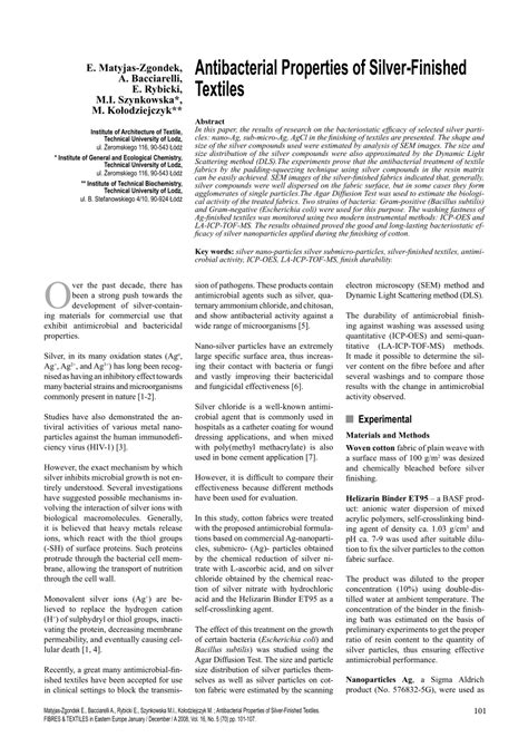 Pdf Antibacterial Properties Of Silver Finished Textiles