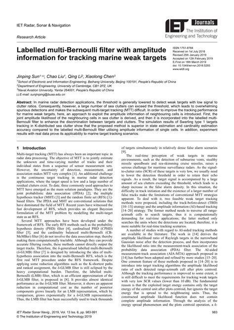 Pdf Labeled Multi Bernoulli Filter With Amplitude Information For Tracking Marine Weak Targets