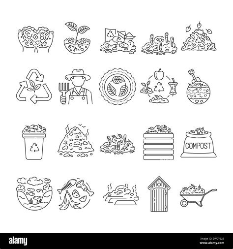 Composting Color Line Icons Vector Isolated Element Editable Stroke