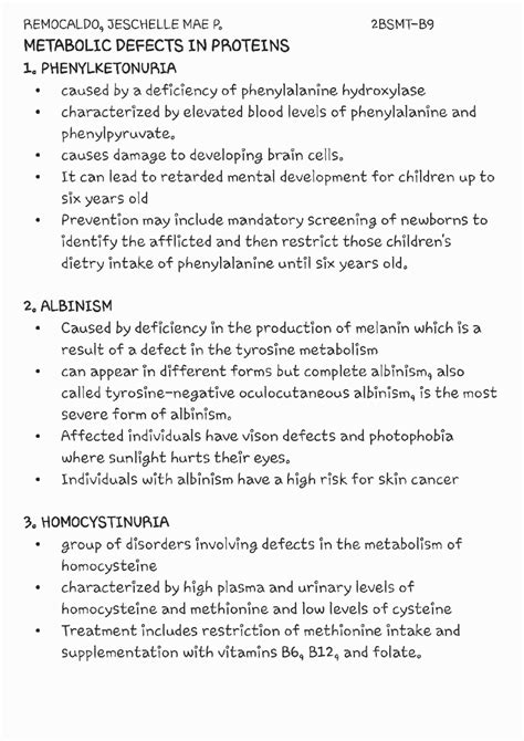 Metabolic Defects In Proteins Remocaldo Jeschelle Mae Po Metabolic