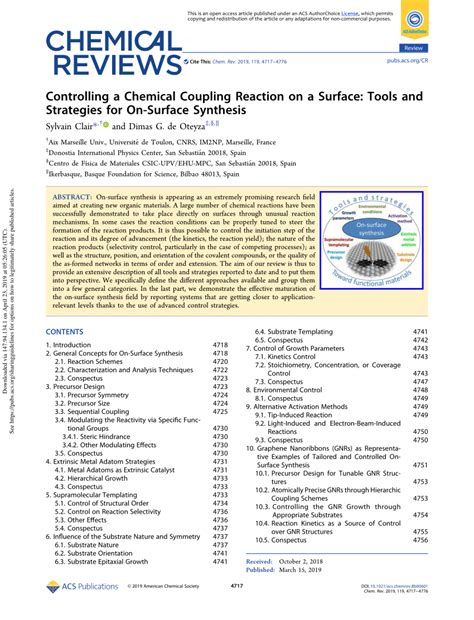 Pdf Controlling A Chemical Coupling Reaction On A Surface Tools And Strategies For On Surface