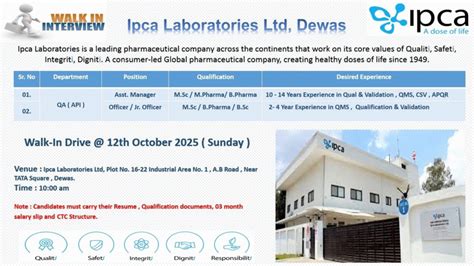 Ipca Laboratories Walk In Interview For Asst Manager And Officer Roles