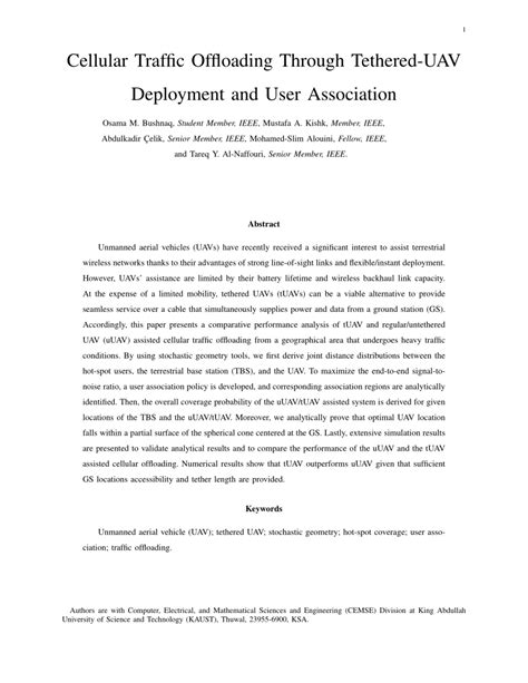 Pdf Cellular Traffic Offloading Through Tethered Uav Deployment And User Association