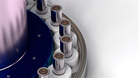 새로운 Tesla 리튬 이온 배터리 4680 제조 고에너지 원통형 축전지 대량 생산 라인 전기 자동차용 전력 및 에너지 첨단 기술 및 혁신 3d 렌더링 배터리 셀에 대한