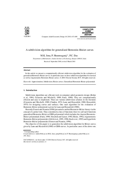 pdf a subdivision algorithm for generalized bernstein bézier curves