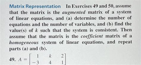 Solved Matrix Representation In Exercises 49 And 50 Chegg Com