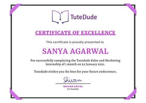 Sanya Agarwal On Linkedin Internship Tutedude
