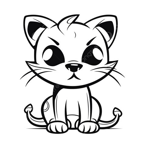 개요 스케치 드로잉을 색칠하기 위해 앉아있는 흑백 일러스트 만화 고양이 벡터 흑백 일러스트 만화 일러스트 벡터 일러스트 Png 일러스트 및 벡터 에 대한 무료