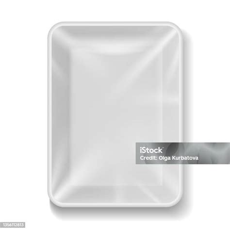 트레이 플라스틱 투명 랩이 있는 푸드 패키지 야채 과일 및 육류에 대한 현실적인 흰색 빈 용기 진공 스퀘어 점심 또는 디너 박스 상단 보기 패키지 벡터 일러스트레이션