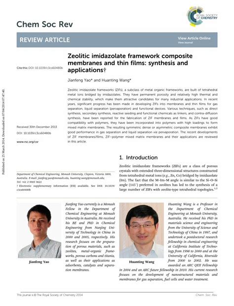 Pdf Zeolitic Imidazolate Framework Composite Membranes And Thin Films Synthesis And