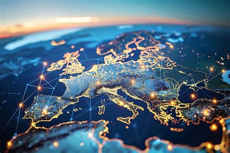 Digital World Globe Centered On Europe Concept Of Global Network And Connectivity Data Transfer