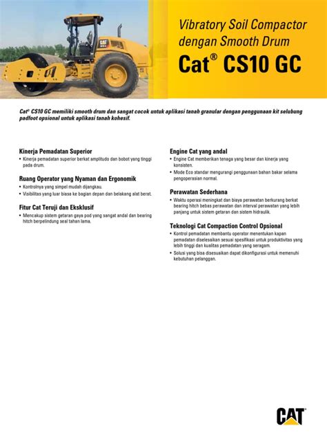 Cat Cs10 Gc Vibratory Soil Compactor Dengan Smooth Drum Pdf