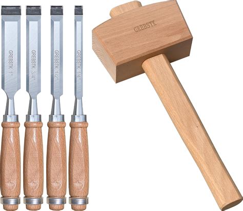 GREBSTK Pcs Wood Chisel Set And Wooden Mallet Amazon Com