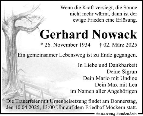 Traueranzeigen Von Gerhard Nowack Trauer Anzeigen De