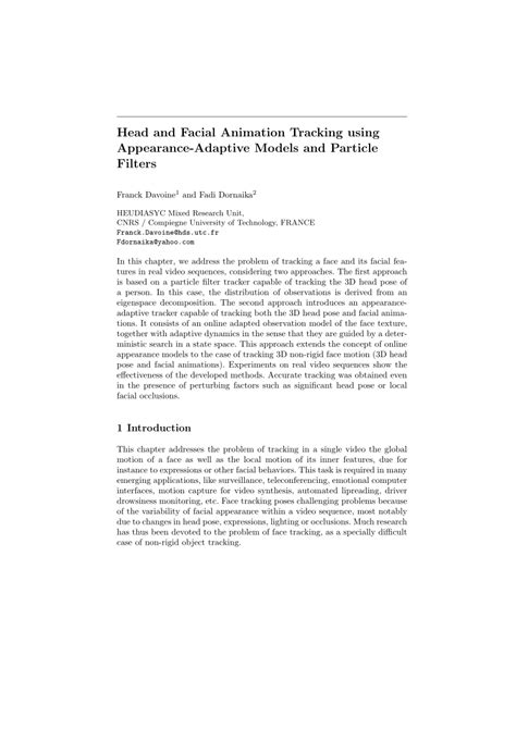 Pdf Head And Facial Animation Tracking Using Appearance Adaptive Models And Particle Filters