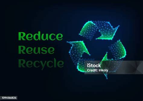 재사용 재활용 생태 배너 녹색 발광 낮은 폴 리 재활용 기호 및 진한 파란색에 텍스트를 줄일 수 있습니다 재활용에 대한 스톡