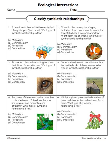 Ecological Interactions Science Worksheet Edumonitor Science Math Language Arts