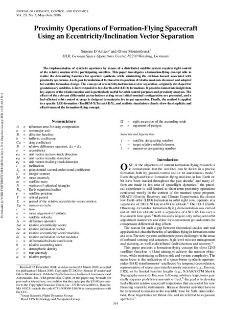 Pdf Proximity Operations Of Formation Flying Spacecraft Using An Eccentricity Inclination