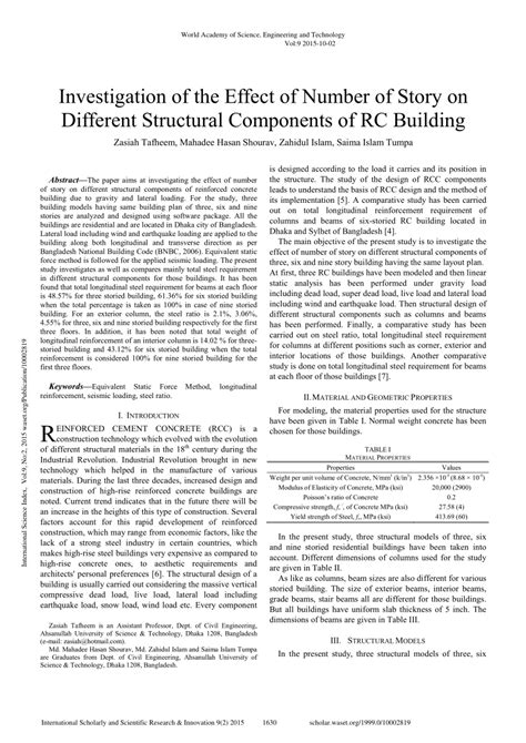 Pdf Investigation Of The Effect Of Number Of Story On Different
