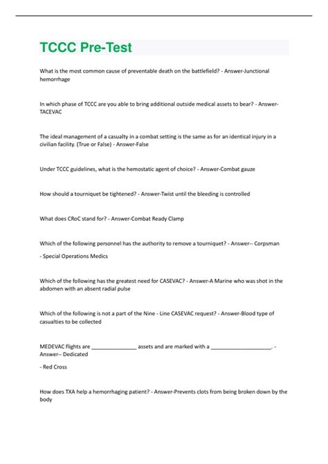 Tccc Pre Test Questions With 100 Correct Answers Tccc Stuvia Us
