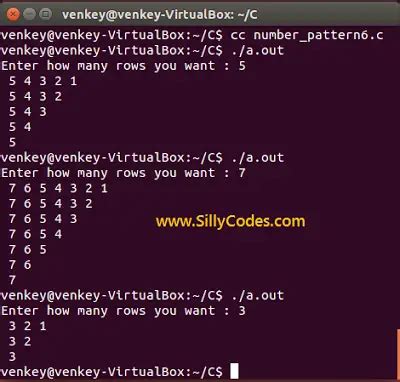 Pattern C Program To Print Number Pattern Using For Loops SillyCodes