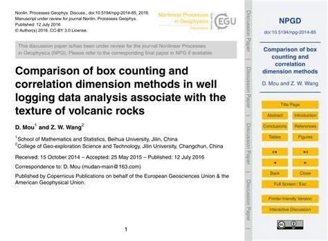 Pdf Comparison Of Box Counting And Correlation Dimension Methods In Well Logging Data Analysis