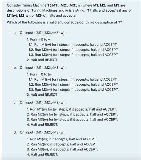 solved consider turing machine t m1 m2 m3 w where m1