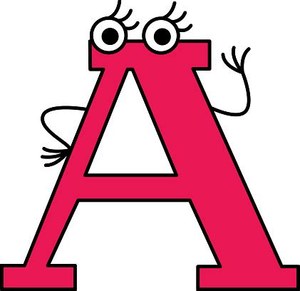 Capital Red Letter A With Arms And Eyes With Eyelashes Waves His Hand