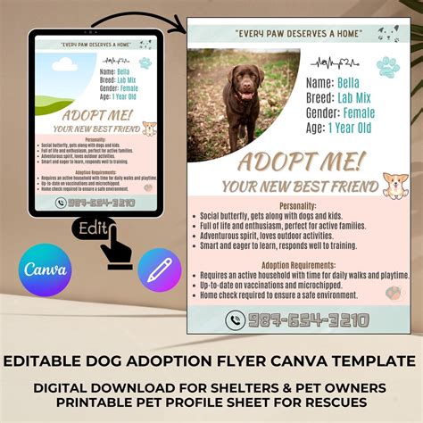 Editable Dog Adoption Flyer Canva Template Digital Download For
