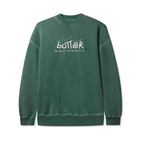 Equipment Applique Crewneck Sweatshirt In Washed Fern By Butter Goods
