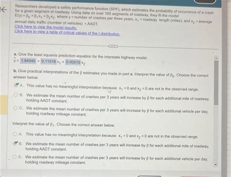 Solved Researchers Developed A Safety Performance Function