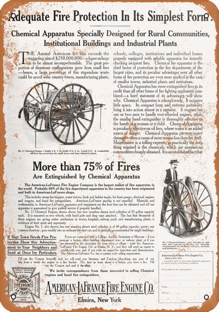 1910 American Lafrance Fire Engine Co Metal Sign