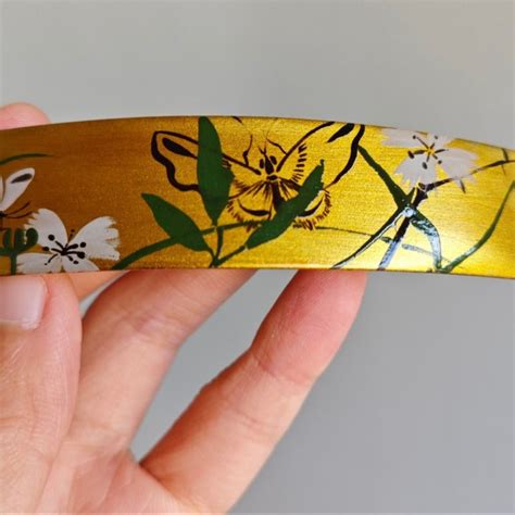 Chinese Lacquer Butterfly Flower Golden Hairpin Jewelry Three Fleas
