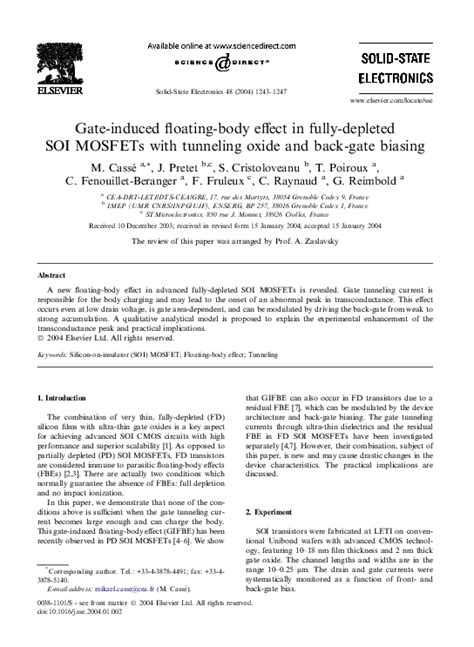 Pdf Gate Induced Floating Body Effect In Fully Depleted Soi Mosfets With Tunneling Oxide And