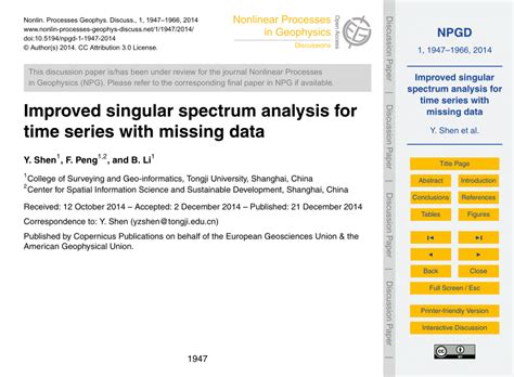 Pdf Improved Singular Spectrum Analysis For Time Series With Missing Data