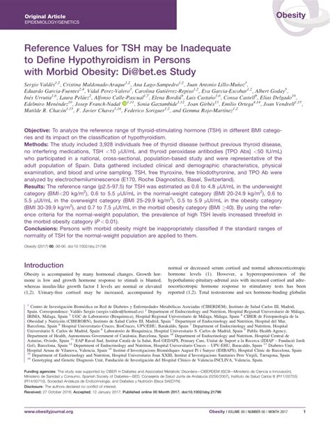 Pdf Reference Values For Tsh May Be Inadequate To Define