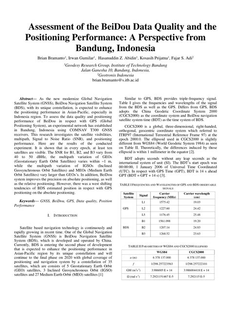 Pdf Assessment Of The Beidou Data Quality And The Positioning Performance A Perspective From