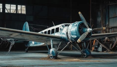 Forgotten Airplane In A Dusty Hangar Premium Ai Generated Image