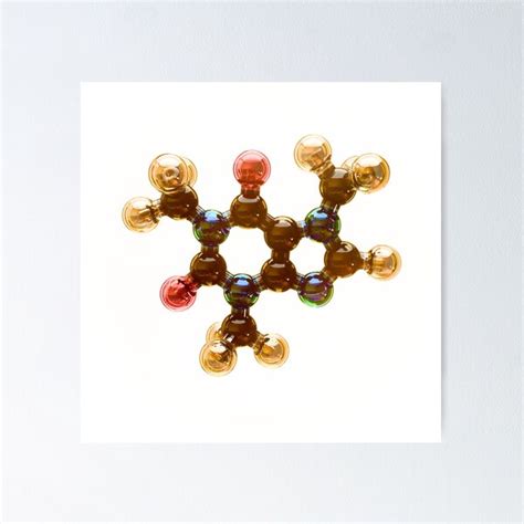 Color Coded Structure Of Caffeine Molecule With Atomic Bonds Poster